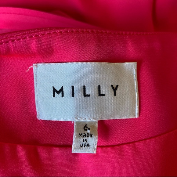 Milly | Dresses | Milly Bright Pink Silk Ruffle Button Midi Cami Slip ...